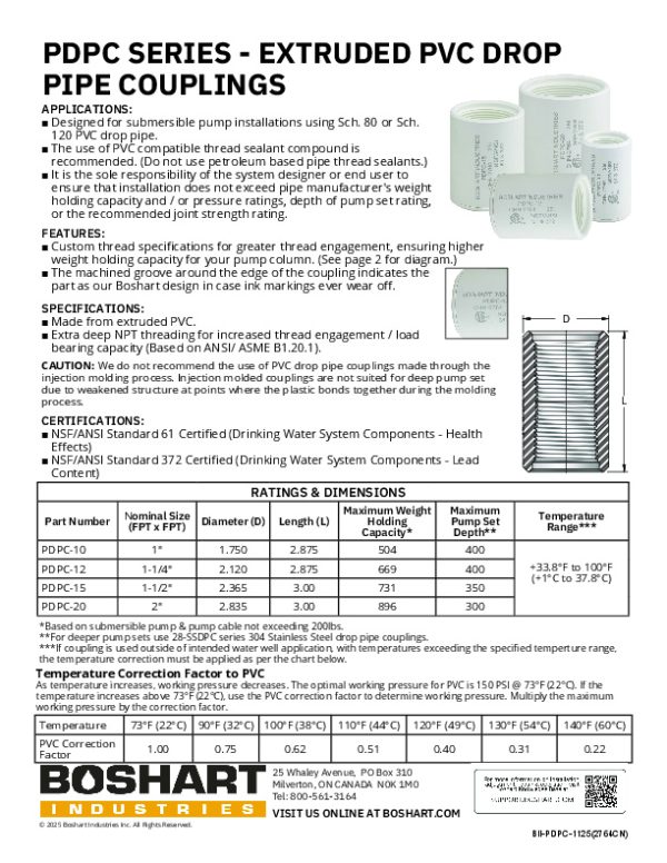 PDPC SERIES - EXTRUDED PVC DROP PIPE COUPLINGS - Boshart Industries